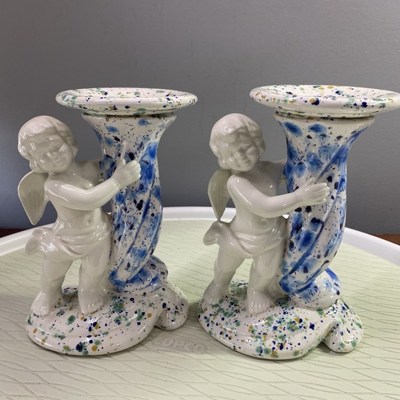 Accents | Atlantic Mold 2 Ceramic Cherub Angel Candle Holder Set ...